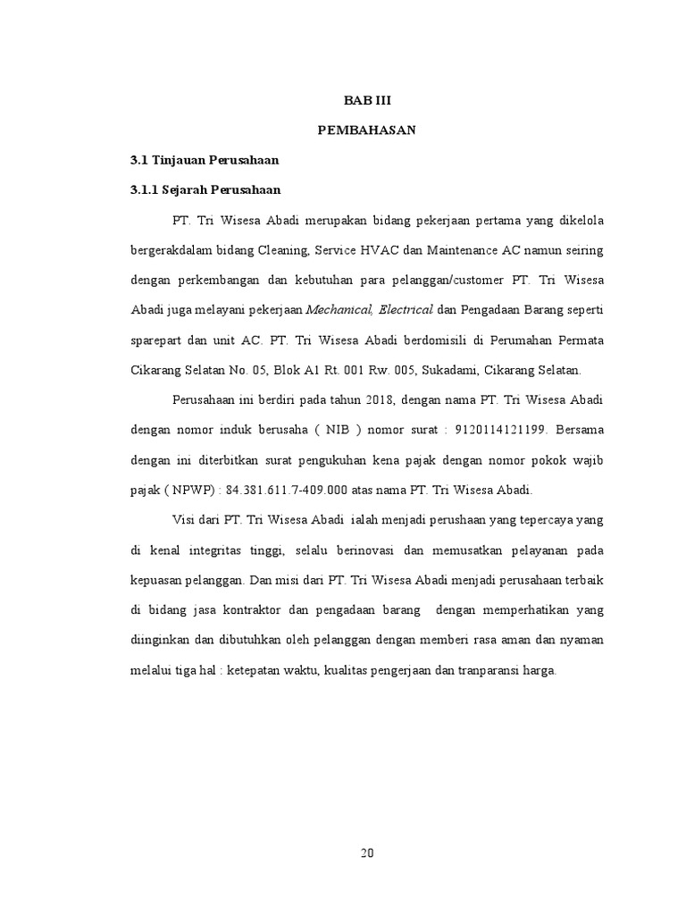 Profil PT. Tri Wisesa Abadi | PDF