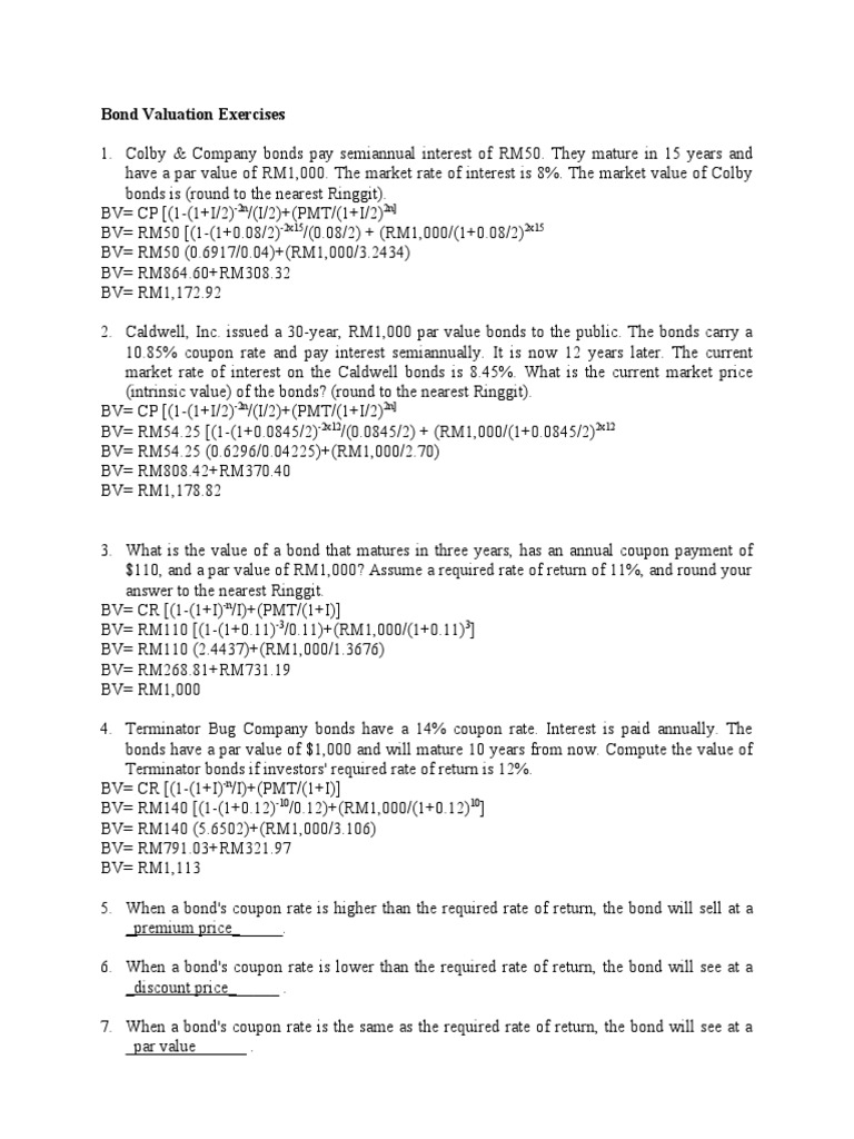 Chapter 9 - Bond Valuation (Exercises) | PDF | Bonds (Finance) | Interest