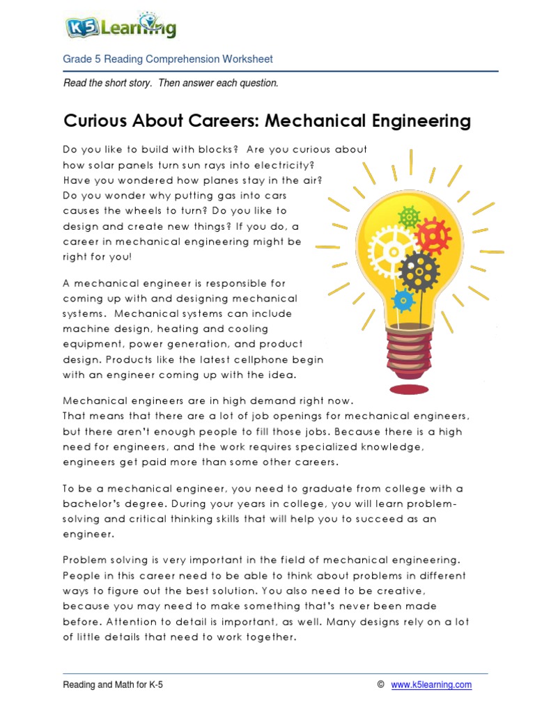 Curious About Careers: Mechanical Engineering: Grade 5 Reading ...