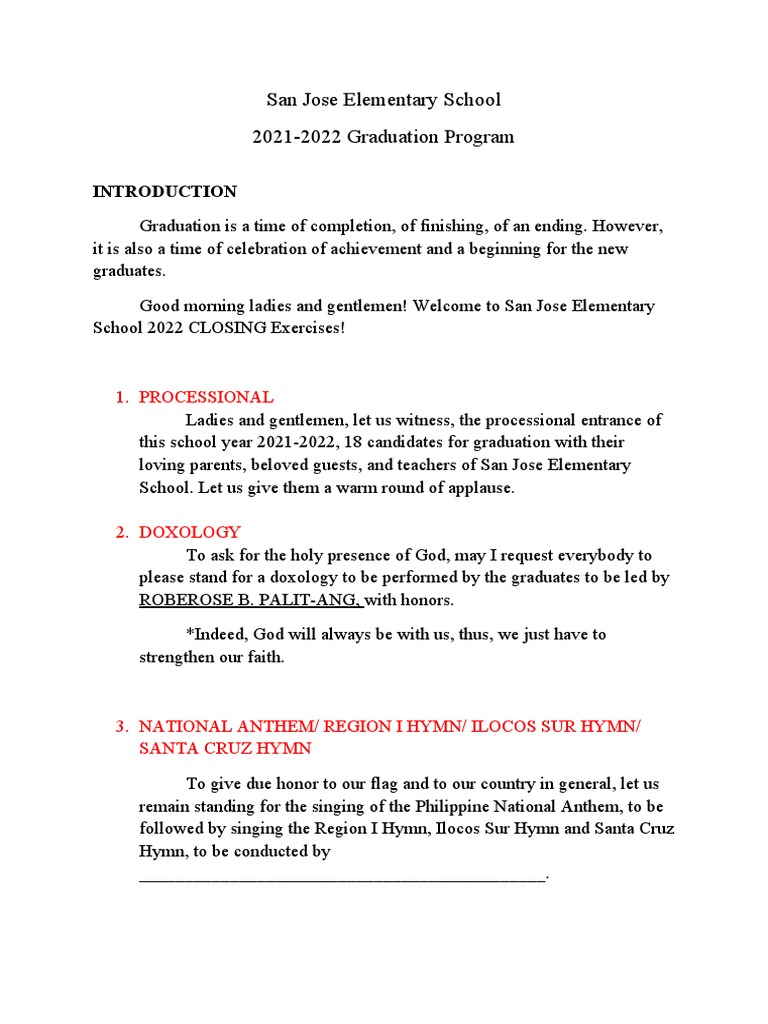 San Jose Elementary School 2021-2022 Graduation Program: 1 ...