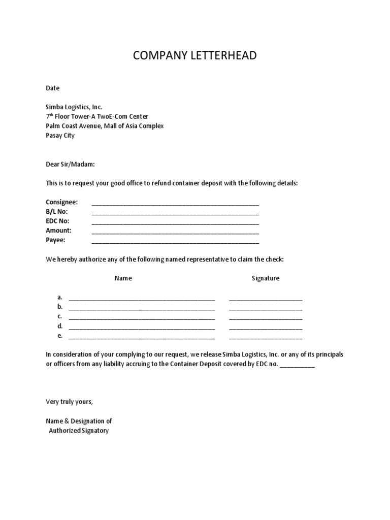 Container Deposit Refund Template-SIMBA | PDF | Finance & Money Management
