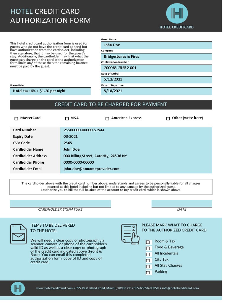 Hotel Credit Card Authorization Form 01 | PDF | Credit Card | Service ...