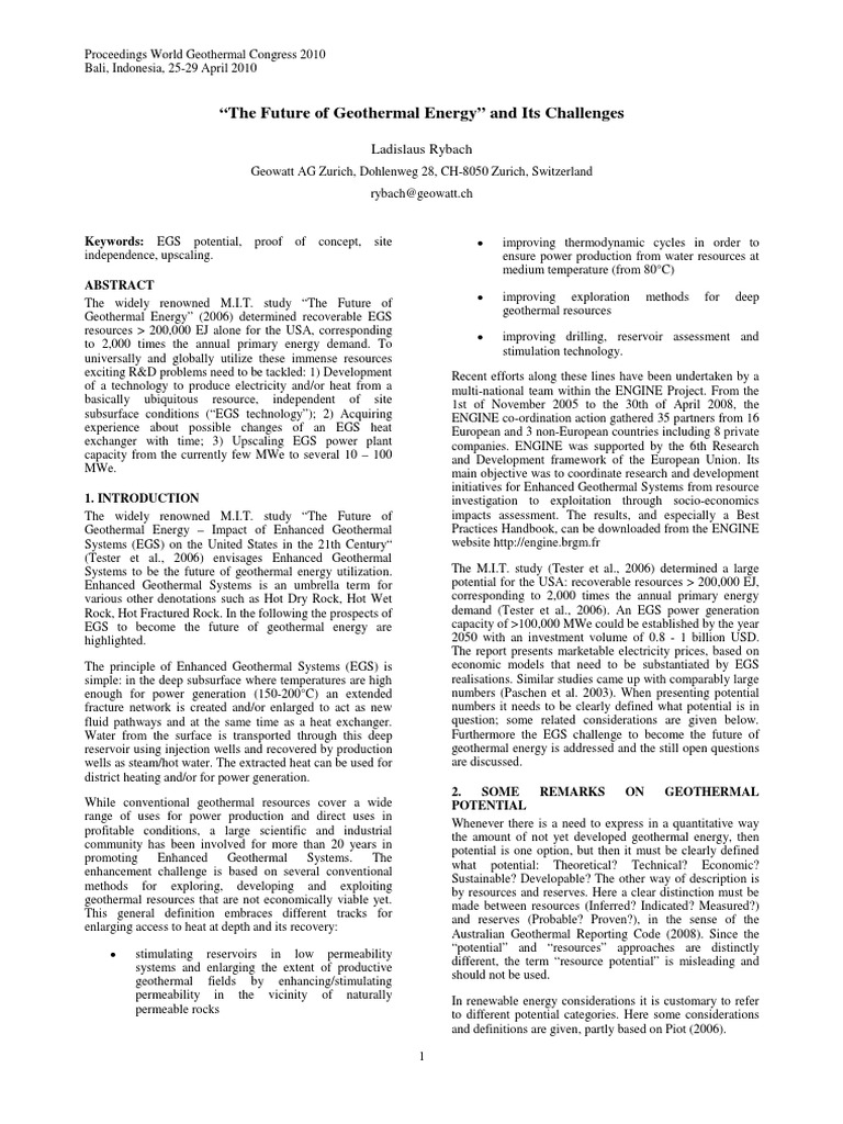 The Future of Geothermal Energy and Challenges | PDF | Geothermal ...