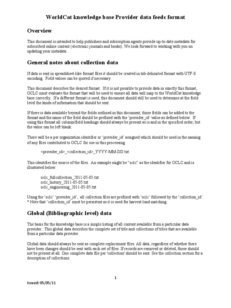 OCLC WorldCat Knowledge Base Provider Data Format v3 | PDF | File ...