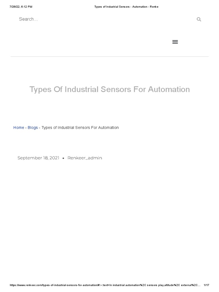 Types of Industrial Sensors - Automation - Renke | PDF | Sensor | Infrared