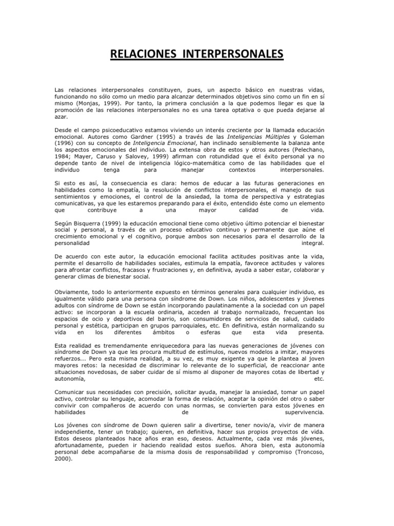 Relaciones Interpersonales | PDF | Adultos | Las emociones