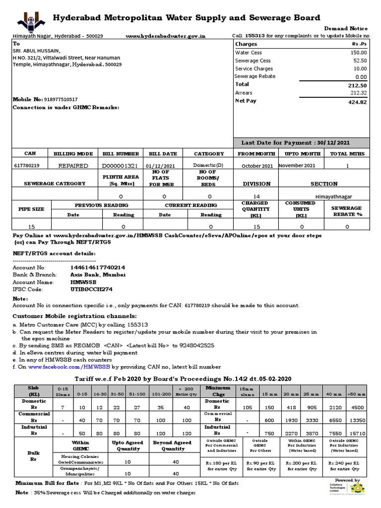 Hyderabad Metropolitan Water Supply and Sewerage Board | PDF ...