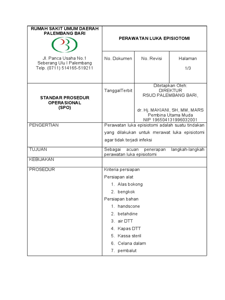 Sop Perawatan Luka Episiotomi | PDF