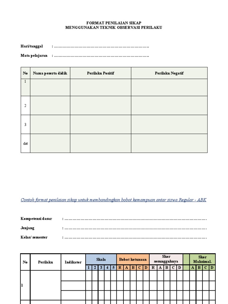 Format Penilaian Sikap | PDF