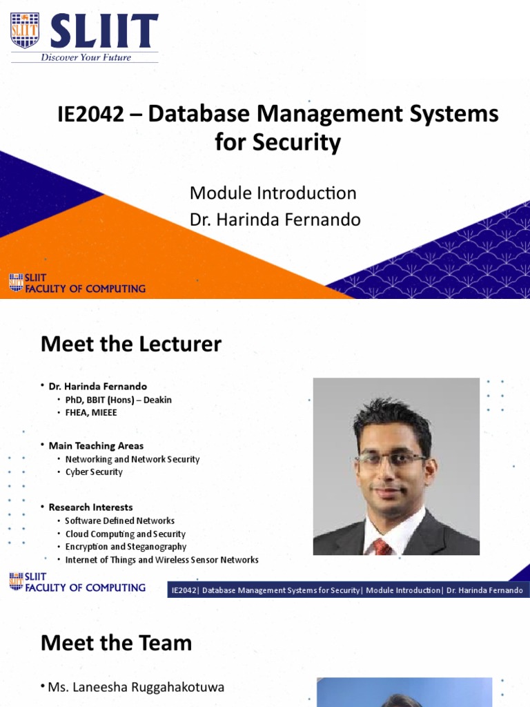 Database Management Systems For Security: Module Introduction Dr ...