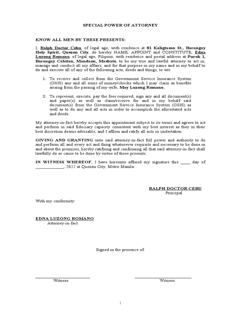 Spa Gsis | PDF | Power Of Attorney | Private Law