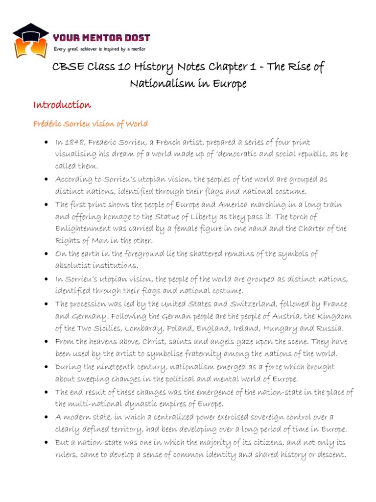 CBSE Class 10 History Notes Chapter 1 - The Rise of Nationalism in ...