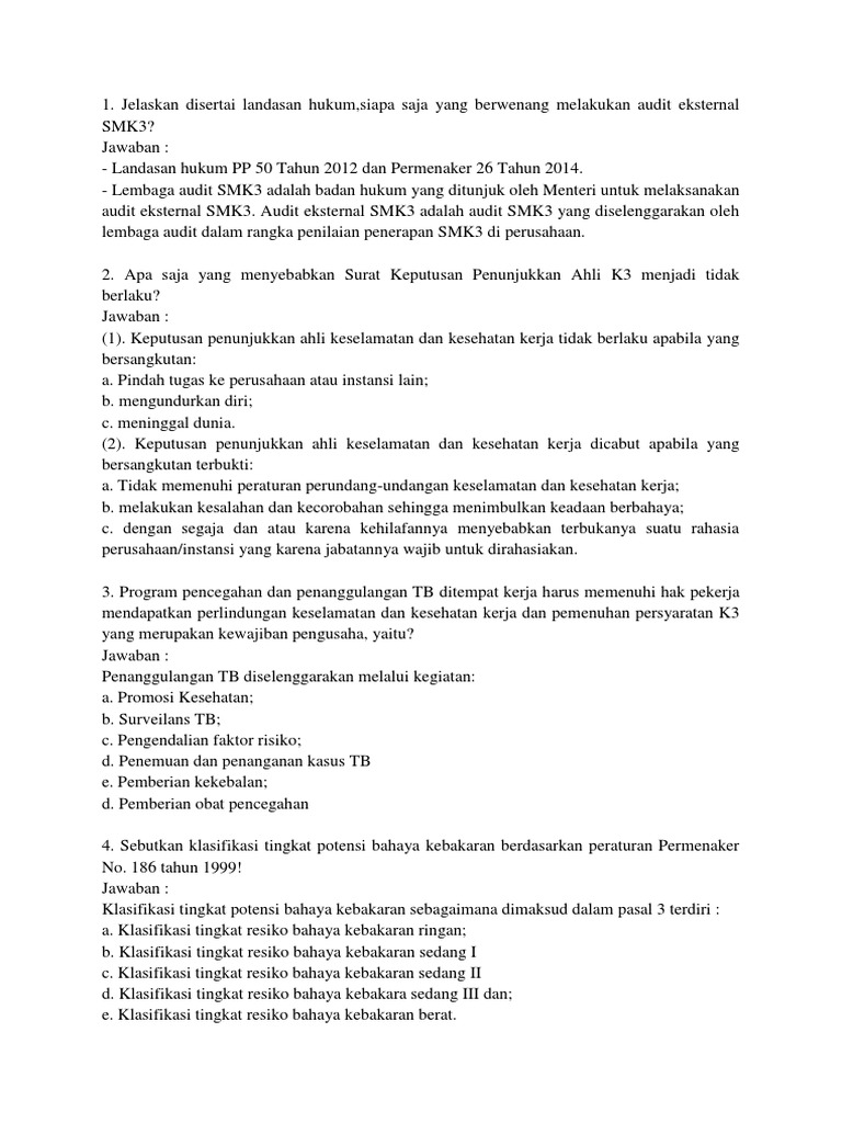 Soal-Soal Kemnaker (Essay Dan Pilgan + Jawaban) | PDF