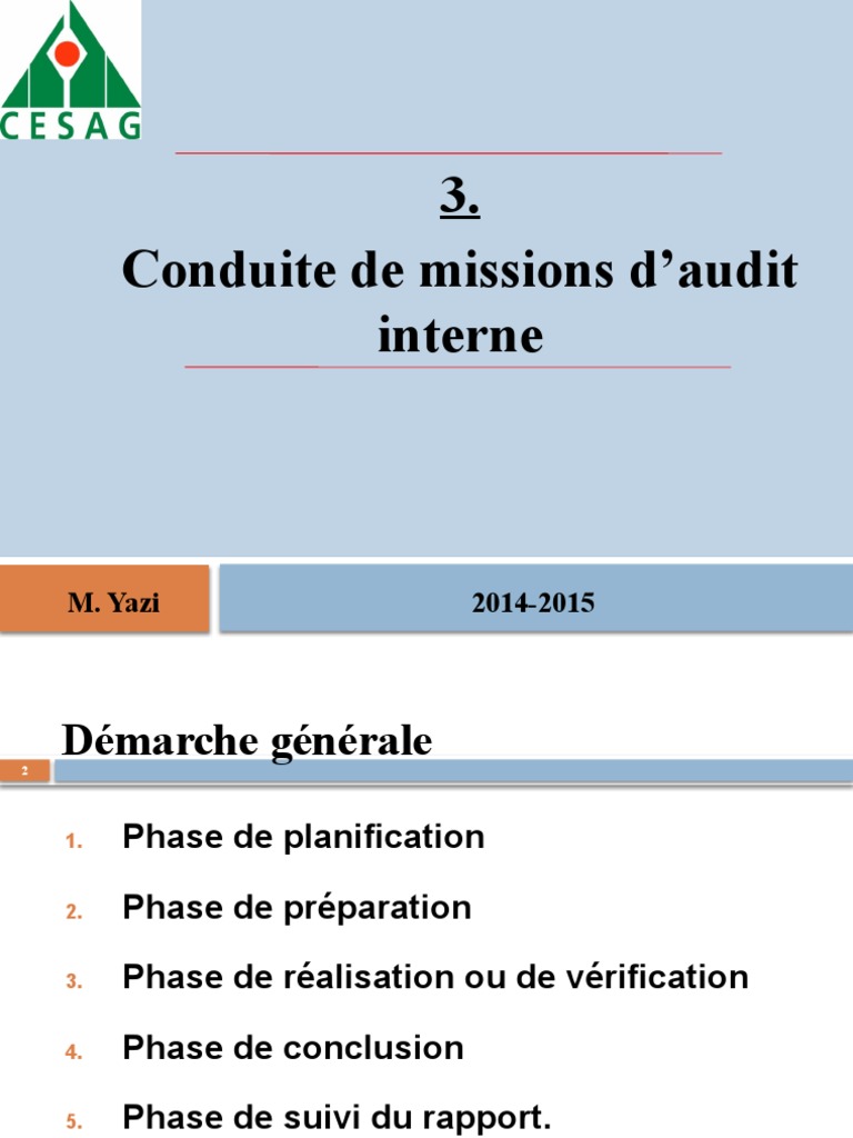 3 Conduite Mission Audit Interne | PDF | Audit | Contrôle interne