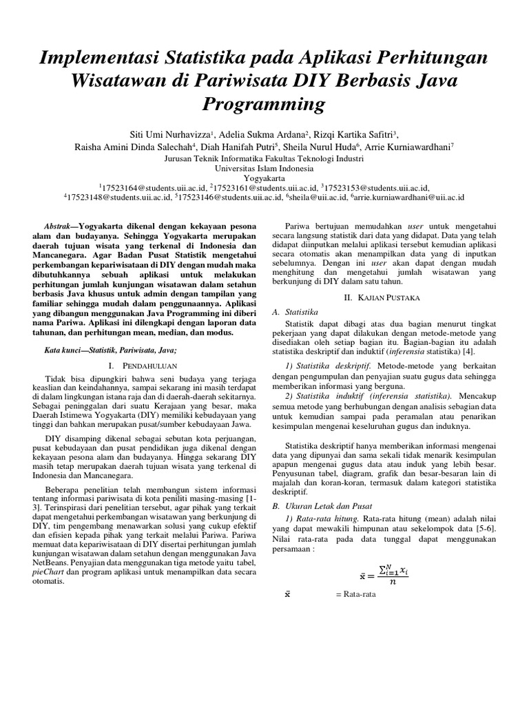 Implementasi Statistika Pada Aplikasi Perhitungan Wisatawan Di Pariwisata DIY Berbasis Java ...