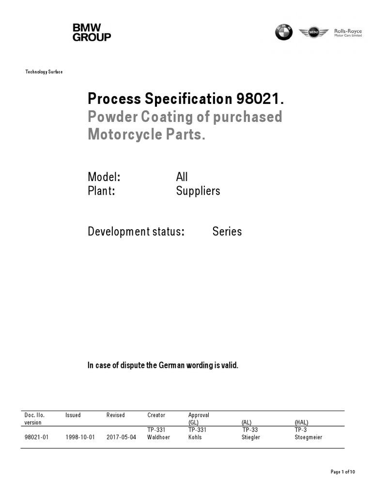 Process Specification 98021.: Powder Coating of Purchased Motorcycle ...