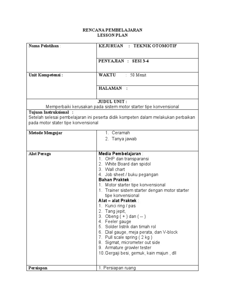 Contoh Format LESSON PLAN | PDF