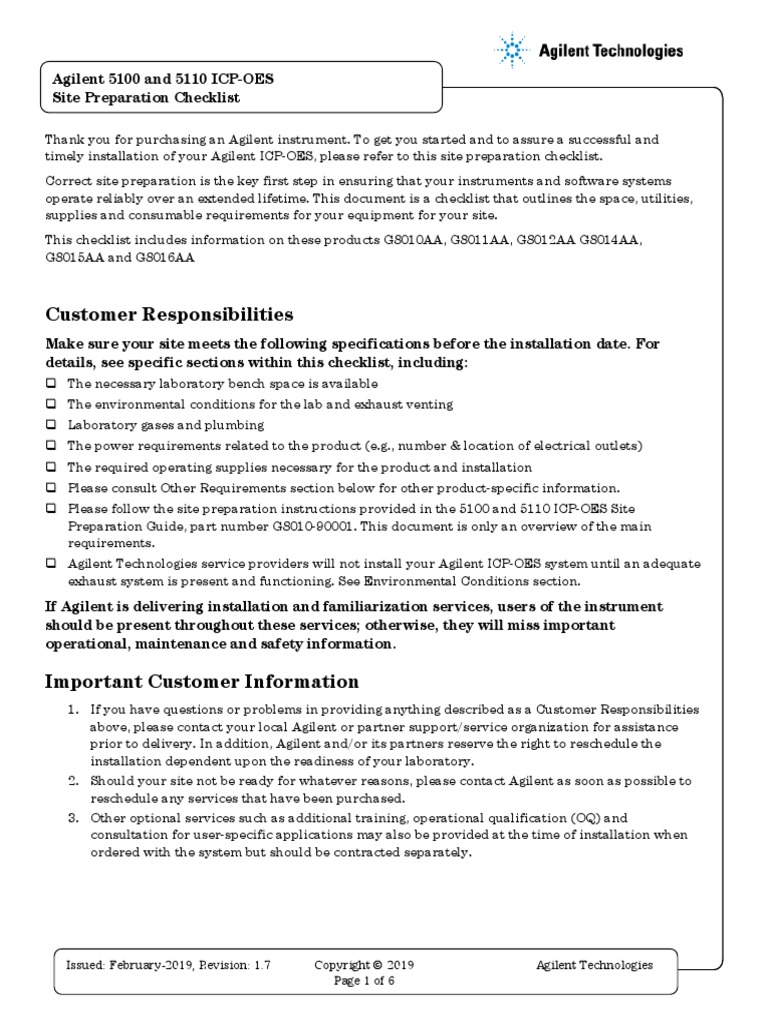 5100-5110 ICP-OES Site PreparationChecklist | PDF | Duct (Flow) | Ac ...