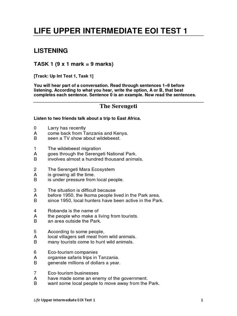 Life Upper Intermediate Eoi Test 1: Listening | PDF | Petroleum | Economies