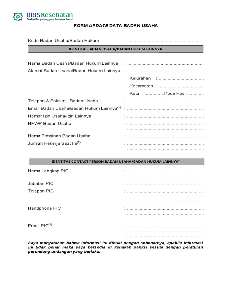 Form Update Data Badan Usaha | PDF | Hukum