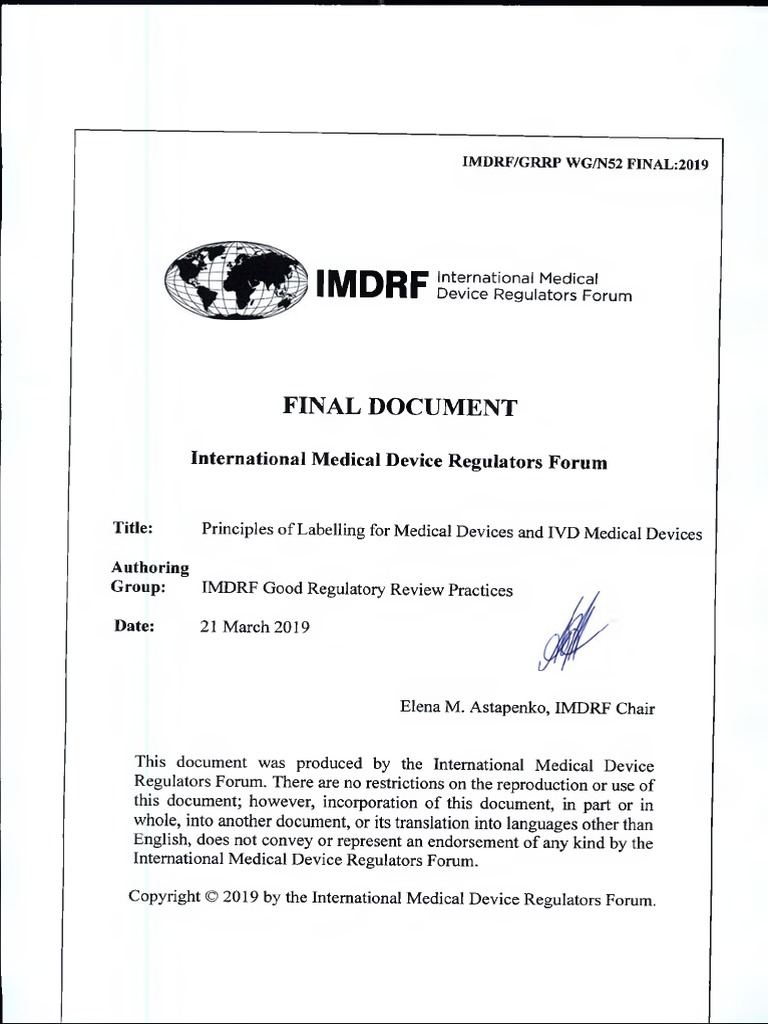 IMDRF - 20190321-Principles of Labelling | PDF | Medical Device | Barcode