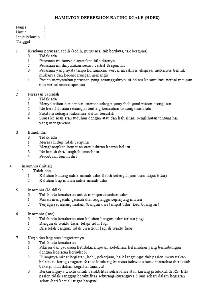 Hamilton Depression Rating Scale | PDF