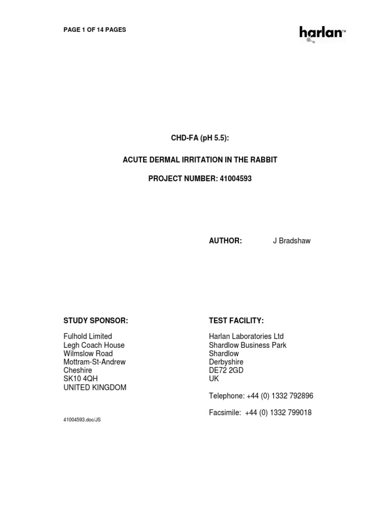 Rabbit Skin Irritation Study | PDF