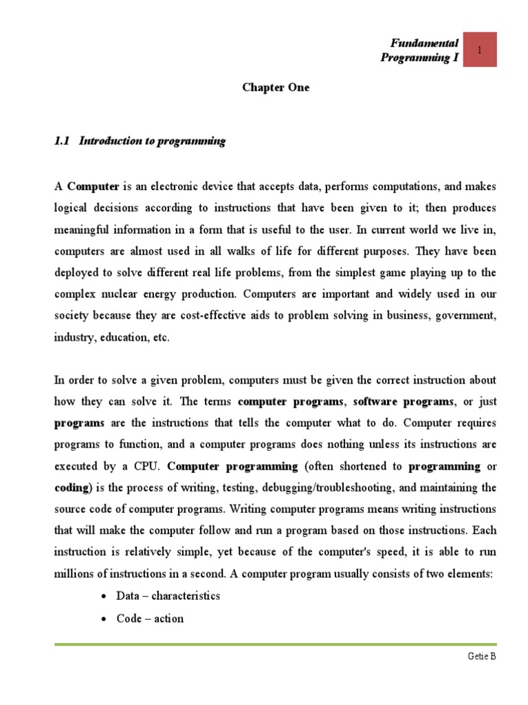 Chapter 1 - Overview of Computer Programming | PDF | Programming ...