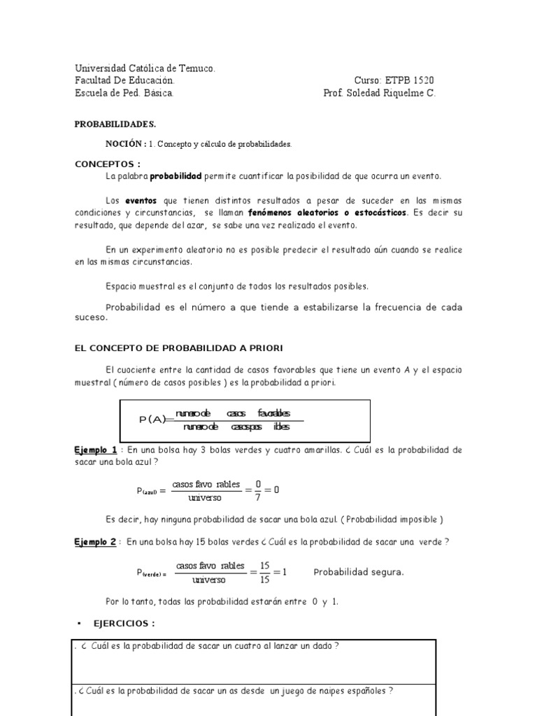 Probabilidades | Descargar gratis PDF | Probabilidad | Teoría de probabilidad