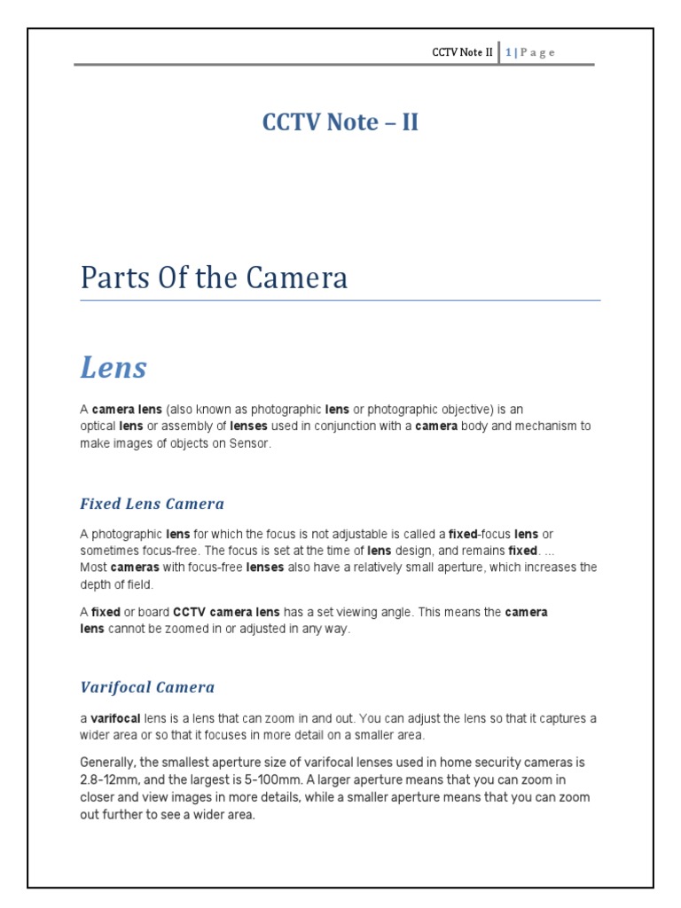 Parts of The Camera: CCTV Note - Ii | PDF | Camera Lens | Data Compression
