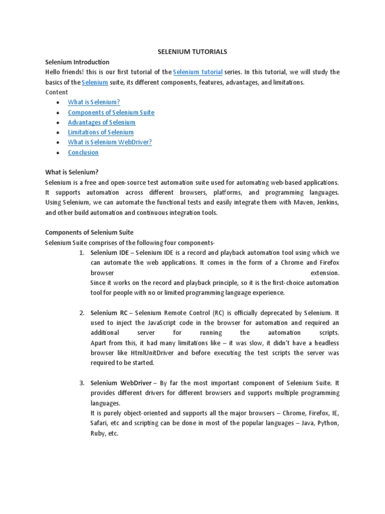 Selenium Tutorial Selenium | PDF | Selenium (Software) | Information Age