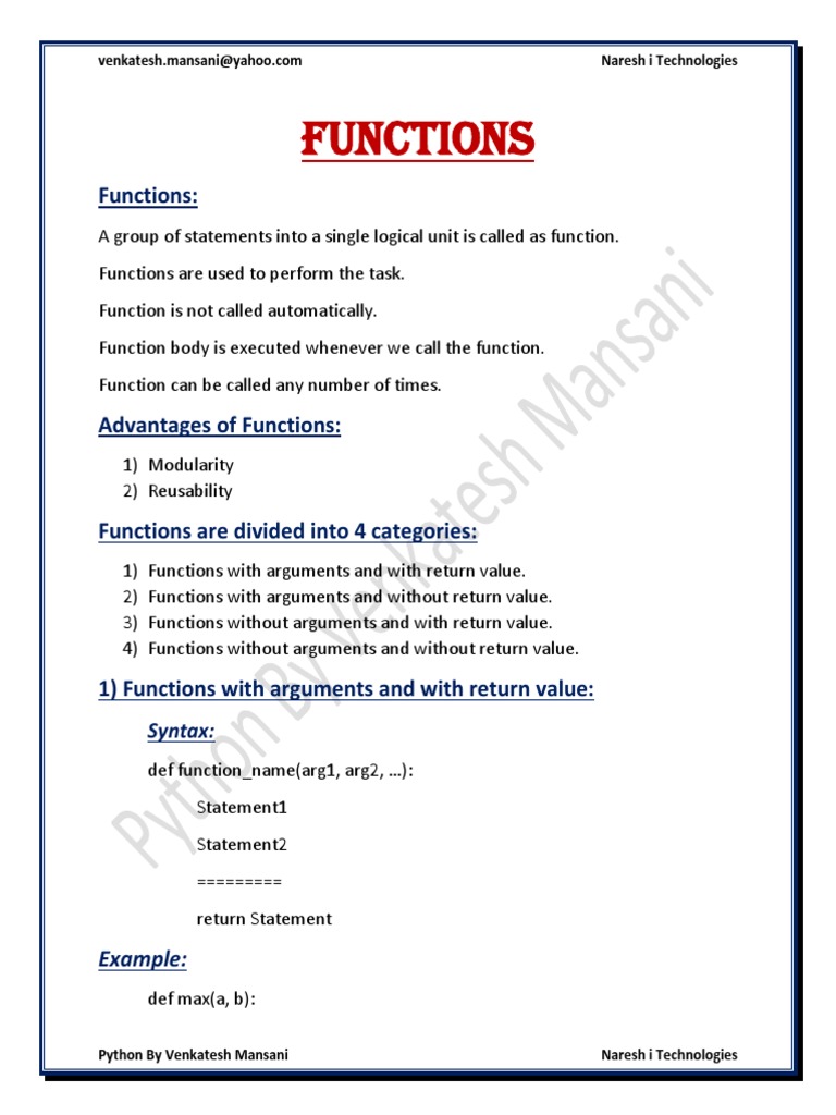 Functions | PDF | Parameter (Computer Programming) | Subroutine Functions | PDF | Parameter (Computer Programming) | Subroutine