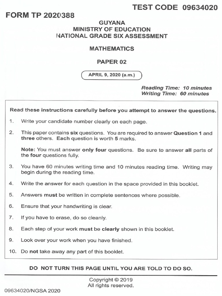 National Grade 6 Assessment 2020 Mathematics P2 | PDF