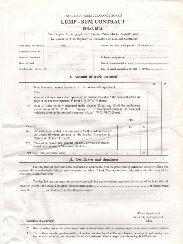 Final Bill Form - Lump Sum | PDF