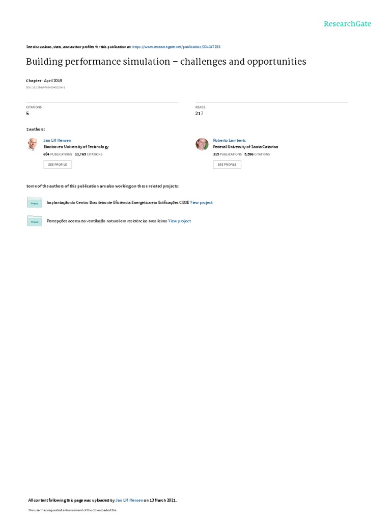 Building Performance Simulation - Challenges and Opportunities | PDF ...