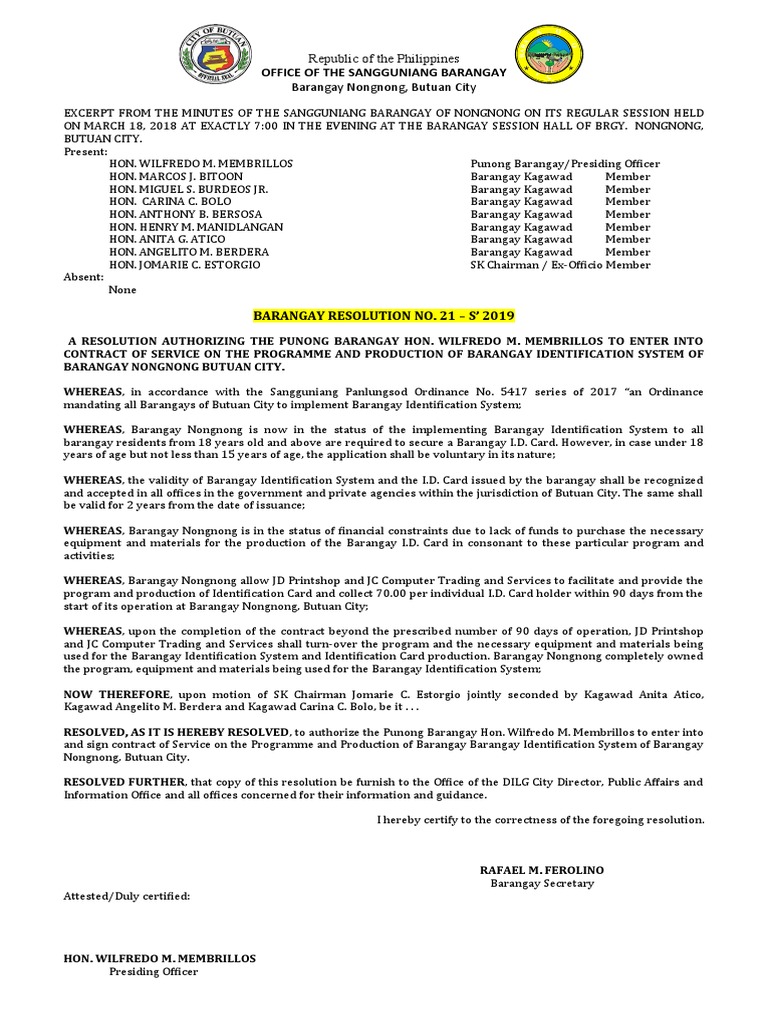 Resolution For Barangay Identification System | PDF | Identity Document ...