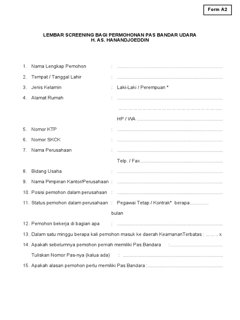 Form A2 Lembar Screening | PDF