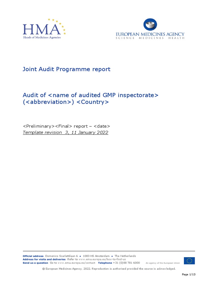 EMA Example Audit Report Template - 11 January 2022 | PDF | Audit ...