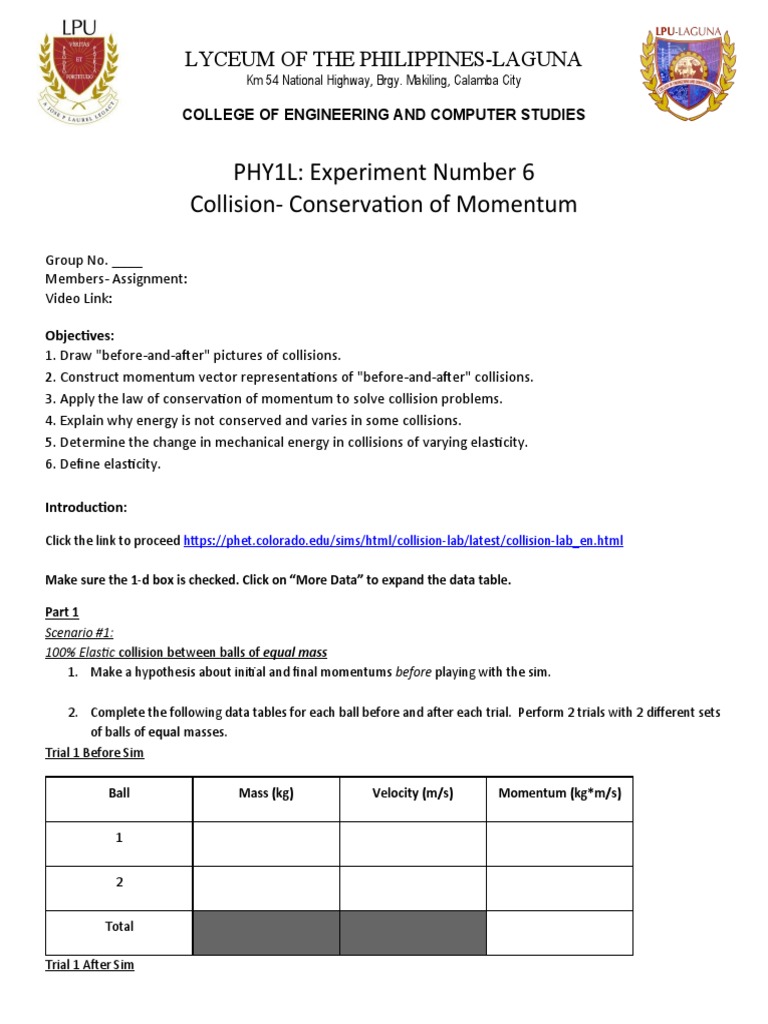 Experiment 6 Collision Conservation Of Momentum Pdf Momentum