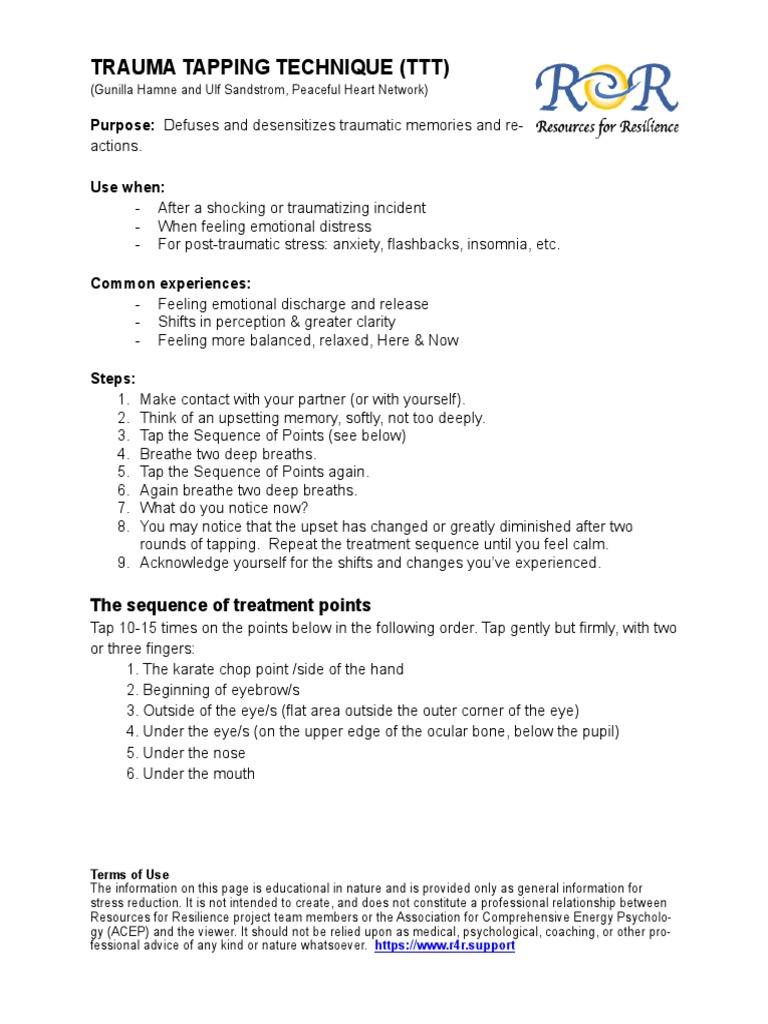 Trauma Tapping Technique (TTT) : Purpose: Defuses and Desensitizes ...