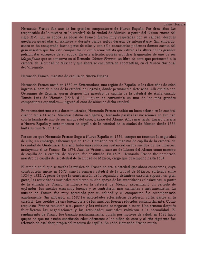 Hernando Franco: Maestro Renacentista | PDF | Historia | Clásicos