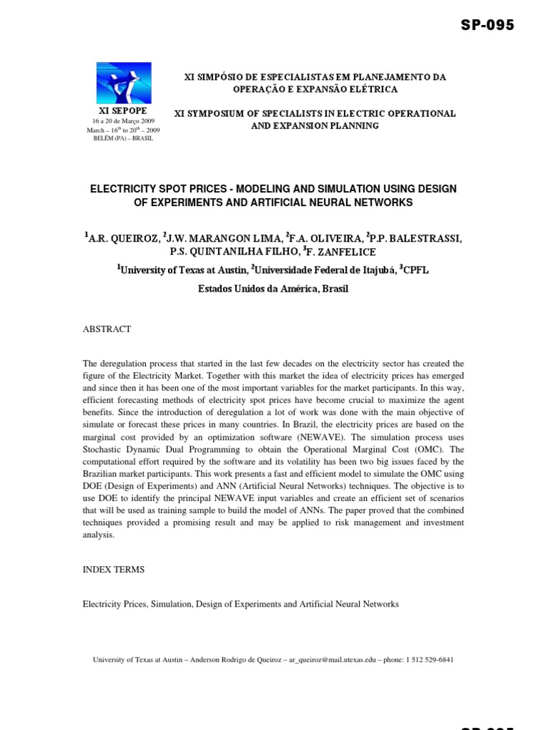 095 Electricity Spot Prices Modeling And Simulation Using Design Of