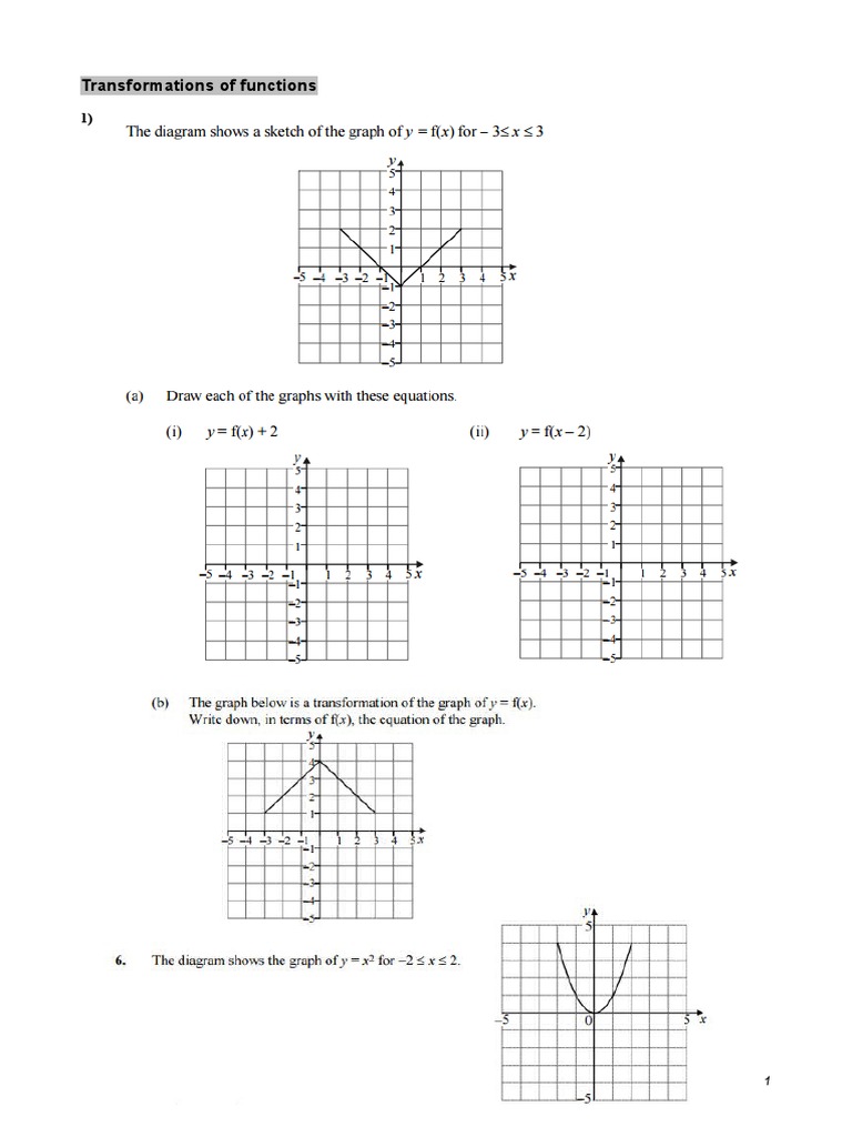 Transformations of Functions Worksheet | PDF | Mathematical Relations ...