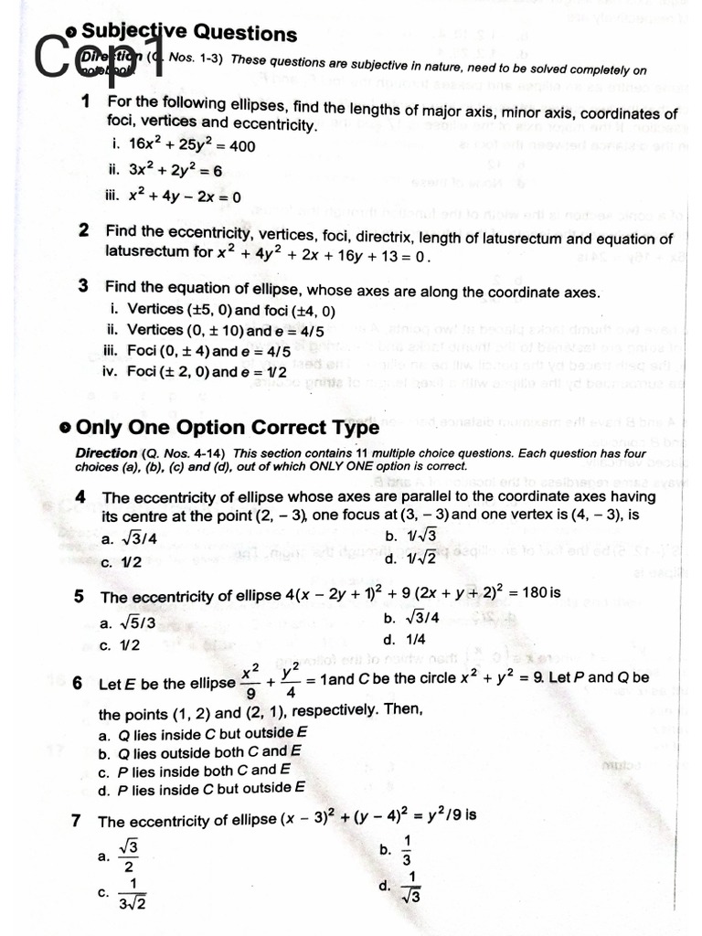 Ellipse Worksheet 1 | PDF