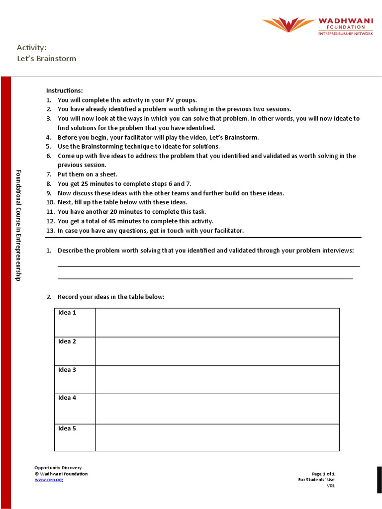 Activity: Let's Brainstorm: Instructions | PDF | Brainstorming | Cognition
