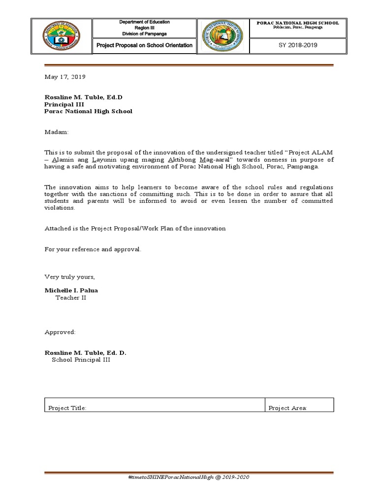 Project Proposal On School Orientation | PDF | Teachers | Cognition