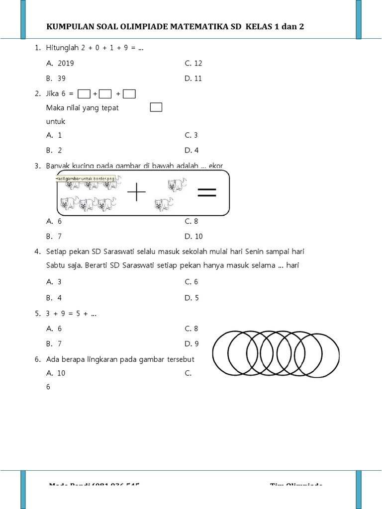 Soal-Olimpiade-Matematika-Sd-Kelas-1-Dan-2 | PDF