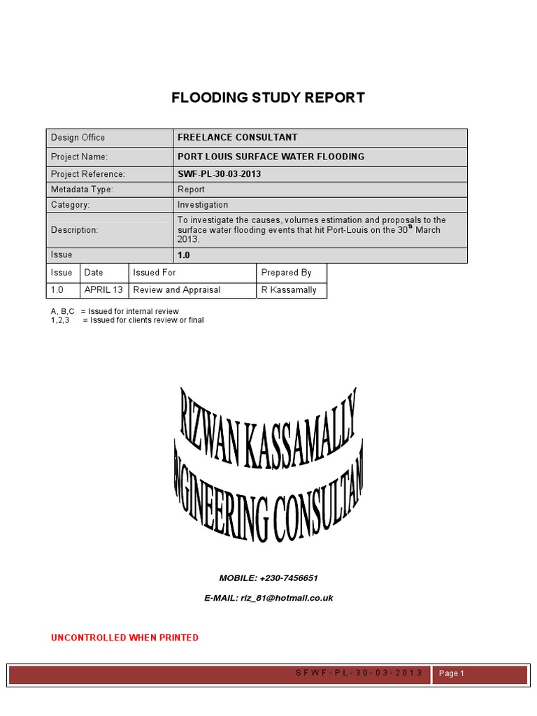 Port-Louis Flooding Study Report 2013 | PDF | Flood | Drainage Basin