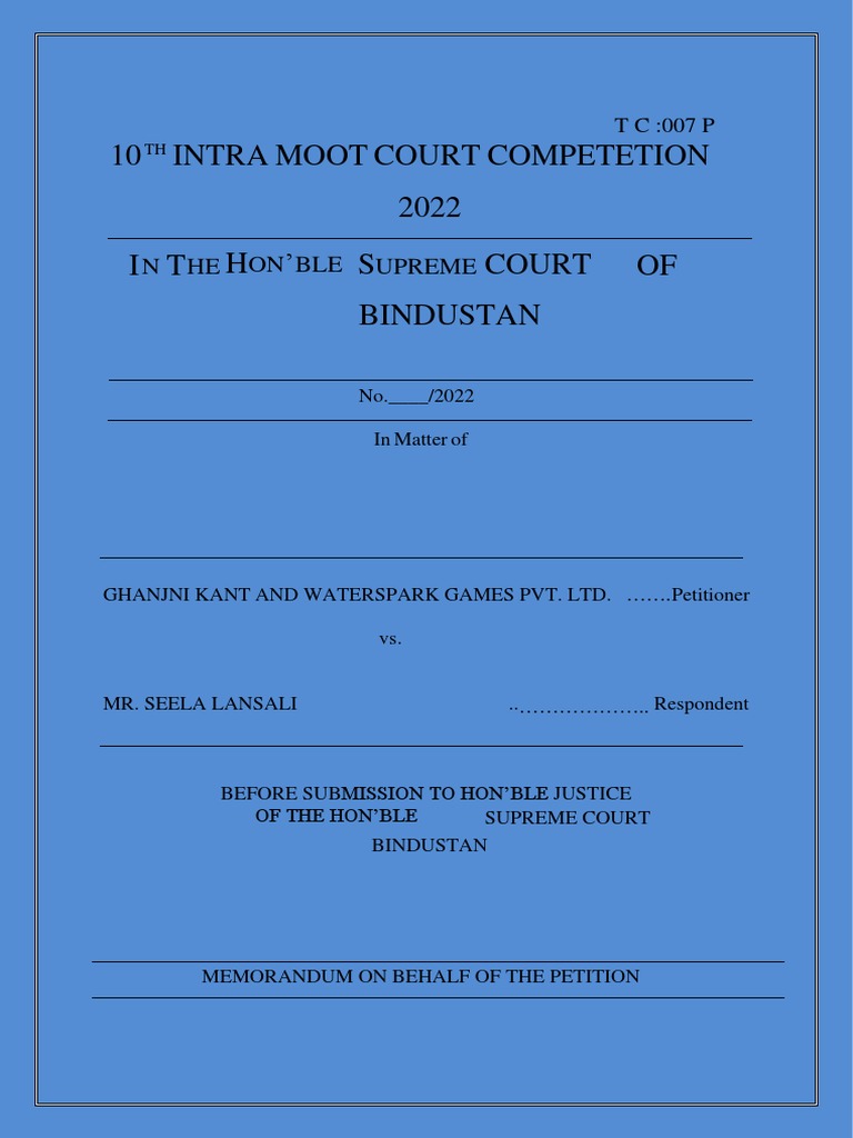 Moot Memo Team 07 (P) | PDF | Substantial Similarity | Judiciaries
