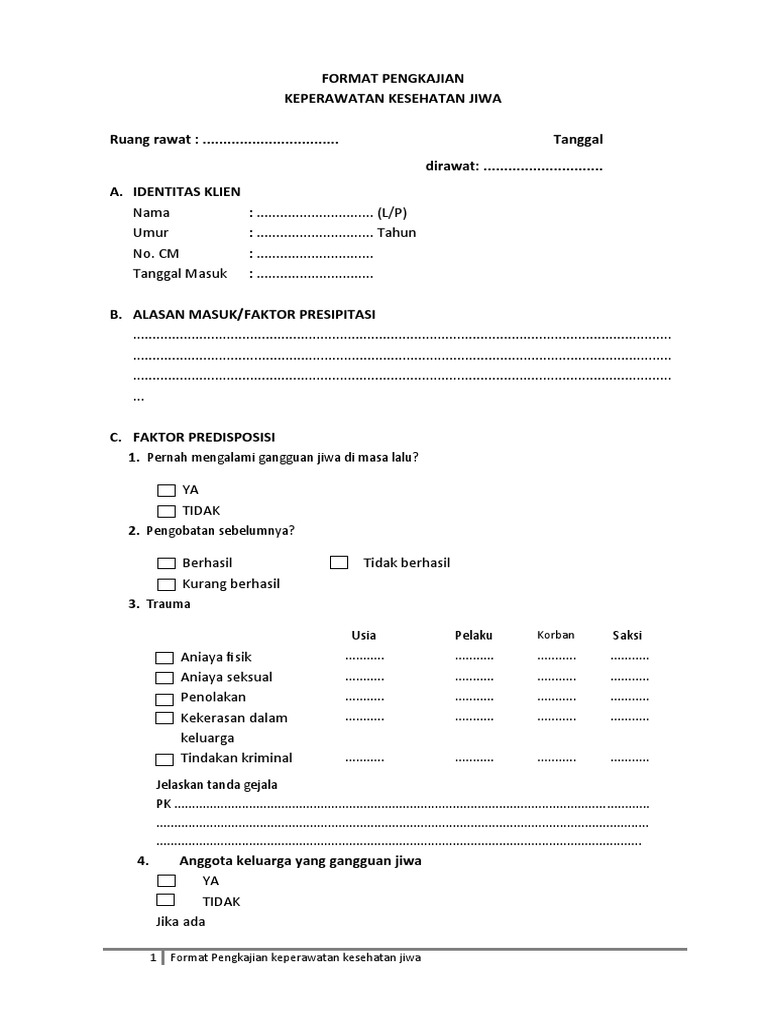 Format Pengkajian Kesehatan Jiwa | PDF